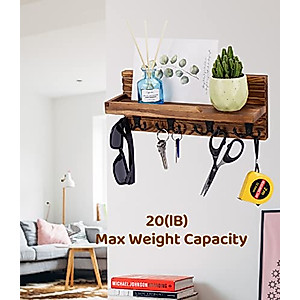 WeBravery Decorative Key Hanging Rack with 4 Double Hooks – Easy Install Natural Wooden Key and Mail Holder for Wall Mount – Entryway Decor Rack with Shelf