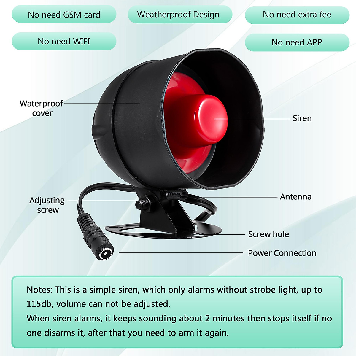 KERUI Standalone Home Office Shop Security Alarm System Kit,Wireless Loud Indoor/Outdoor Weatherproof Siren Horn with Remote Control and Door Contact Sensor,Motion Sensor,Up to 115db,NO WiFi/GSM/APP