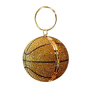 CHBC Rhinestone Basketball Evening Bag Round Wedding Wristlets Handbag Bridal Clutch Purse with Detachable Chain (Brown)