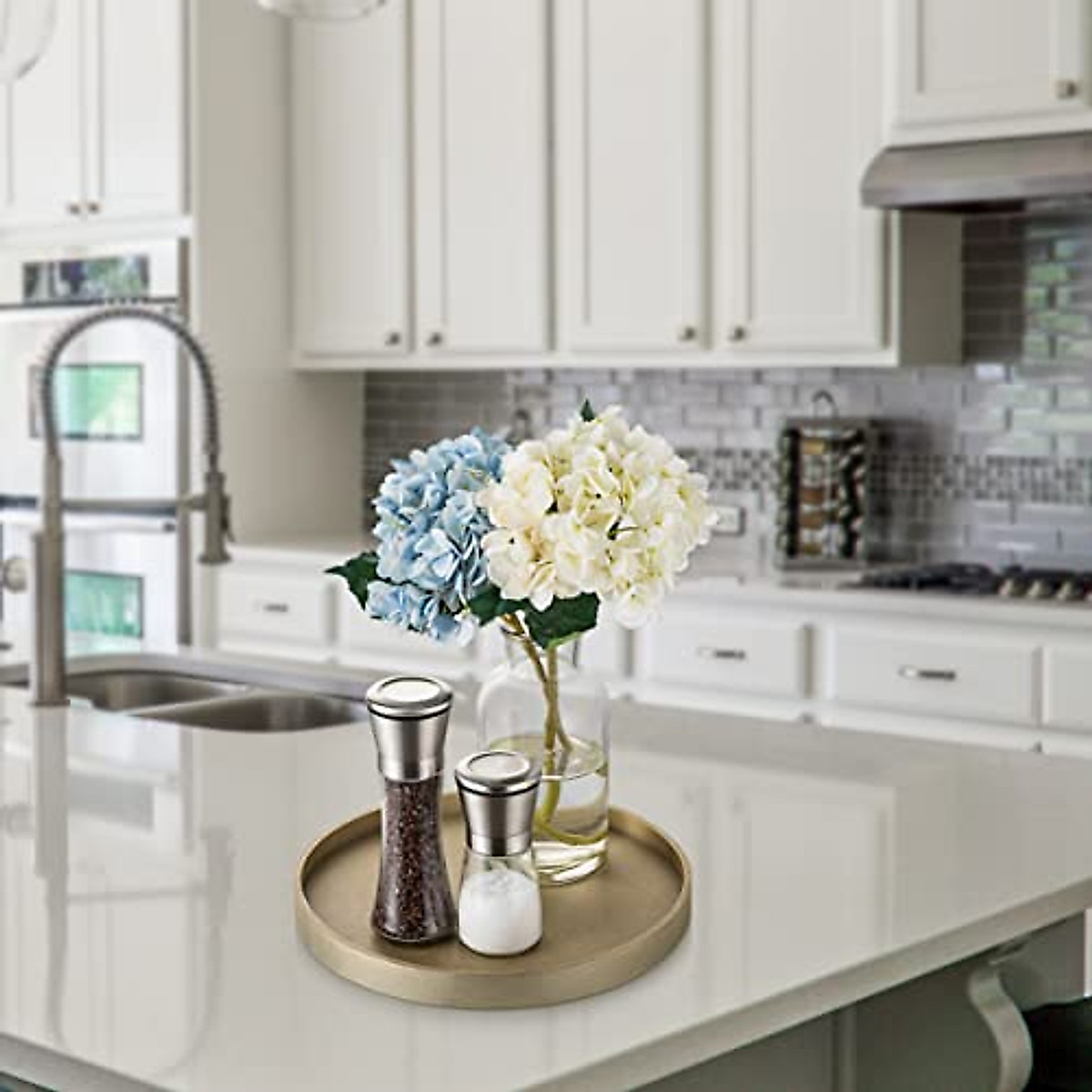 Hanobe Decorative Coffee Table Tray: Gold Wood Tray Round Rustic Wooden Trays Circle Farmhouse Centerpiece Candle Holder for Home Decor Ottoman Counter Display Living Room Organizer 12"