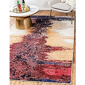 Unique Loom Estrella Collection Abstract, Rustic, Modern, Gradient, Distressed Area Rug, 5' 1" x 8' 0", Pink/Navy Blue