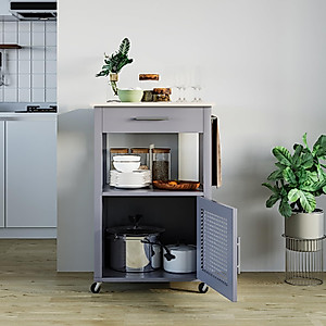 Tornama Kitchen Island Cart, Small Kitchen Carts On Wheels with Storage Cabinet, Drawer and Wood Top, Rolling Kitchen Island for Dining Room Living Room, Grey