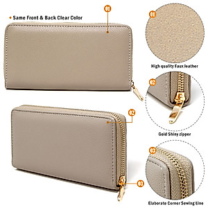 Me Plus Women Fashion Solid Color Faux Leather PU Long Wallet with Zipper Closure Card Slots Zippered Coin Pouch (Beige)