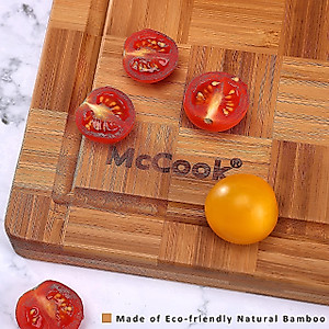McCook MC25A German Stainless Steel Knife Block Sets with Built-in Sharpener + MCW12 Bamboo Cutting Board (Large, 17”x12”x1”)