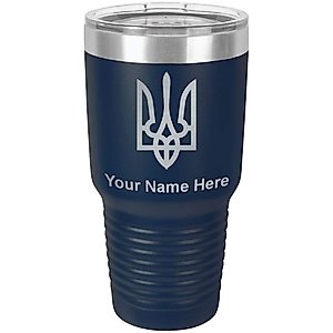 LaserGram 30oz Vacuum Insulated Tumbler Mug, Flag of Ukraine, Personalized Engraving Included (Navy Blue)