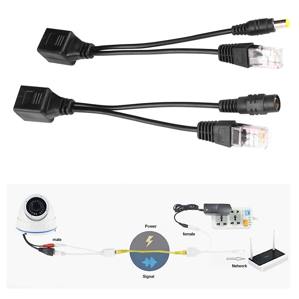 Passive PoE Injector 6 Pairs PoE Splitter Kit Passive PoE Injector and PoE Splitter Kit with 5.5x2.1 mm DC Connector RJ45 Power Over Ethernet