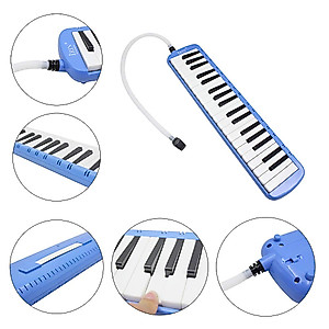 Key Mouth Piano Melodica ABS Keyboard Musical Accordions Instrument with Carrying Bag Strap Mouthpiece Portable Blowpipe & Blowpipe Student Class Harmonica with Bag Adults Gift (37 Keys, Blue)