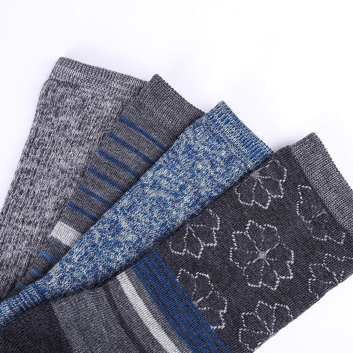 EnerWear 4P 86% Merino Wool Women's Outdoor Hiking Trail Crew Socks (US Shoe Size 4-10, Flower/Dark Grey/Multi)