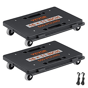 VEVOR Furniture Moving Dolly, 16 x 11in 500 lbs Capacity Furniture Movers Dollies 4 Wheels, Portable Moving Rollers Heavy Duty, Connectable Flat Dolly Cart for Heavy Furniture, 2 Pack, Black