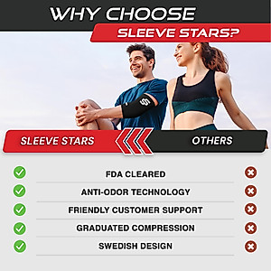 Sleeve Stars Elbow Compression Sleeve for Women & Men, Tendonitis Elbow Brace & Elbow Support for Pain & Arthritis, Tennis Elbow Sleeve Arm Protector Wrap for Golf & Sports (S-XXL) (Black, L: 10"-12")