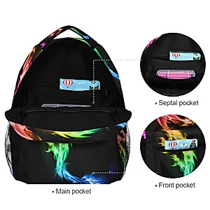 Fire Rainbow Dragon School Backpack Black Bookbag for Boys Girls Elementary School Casual Travel Bag Computer Laptop Daypack