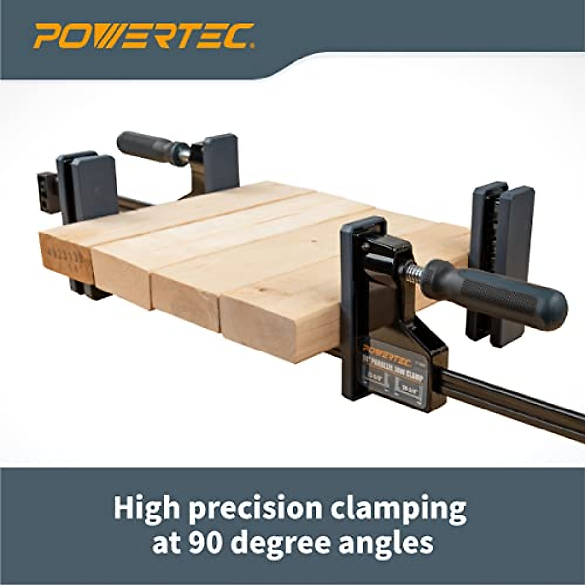 POWERTEC 71368 24-Inch Parallel Clamps for Woodworking | 90 Degree Heavy Duty Steel Bar Jaw Clamp Spreader Tool | 2PK