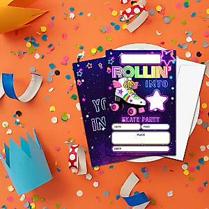 NYCTUG Roller Skating Theme Birthday Invitation, 4 x 6 Inch, 20 Pack, Heavy Weight Coated Paper, Advanced Printing Technology