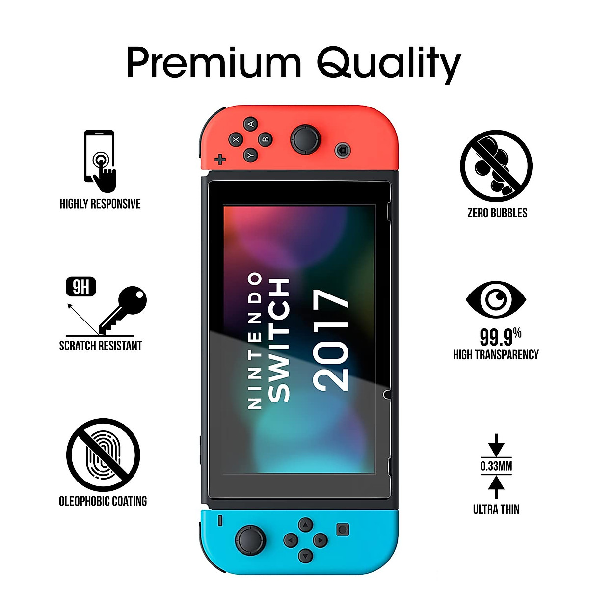 amFilm OneTouch Screen Protector Designed for Nintendo Switch 2017 - With Auto Alignment Kit, Bubble Free, Glass, 2 Pack