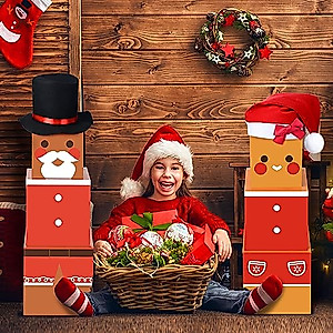 Funtery 16 Pcs Christmas Gingerbread Man Gift Box Xmas Stacking Boxes with Hats Christmas Nesting Boxes with Red Bow, Christmas Hat, Top Hat Decorative for Gift Present Wrapping Party Favors