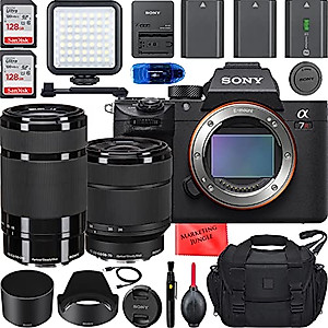 Sony a7R III Mirrorless Camera with FE 28-70mm, E 55-210mm Lens Bundle + Accessories (256Gb High Speed Memory, 3 Batteries, LED Light, Gadget Bag and More) ILCE7RM3/B