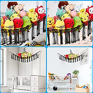 Stuffed Animal Net or Hammock, Porsuluola Macrame Toy Net Hammock for Stuffed Animals with Tassel Wall Corner Toy Storage Hammock Kids Hanging Mesh Toy Net Organizer Black