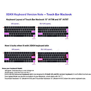 XSKN New Shortcut Design Silicone Keyboard Skin Cover for Touch Bar MacBook Pro 13.3" A2159 A1706 A1989 MacBook Pro 15.4" A1707 A1990 and Touch Bar Sticker - US EU Universal Version (Ableton)