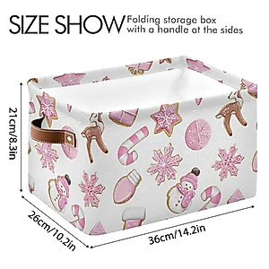 Pink Christmas Cookies Storage Basket Bins Foldable Laundry Hamper Toy Storage Bins Box Organizer for Office Bedroom Clothes Bedroom Living Room,1 pcs