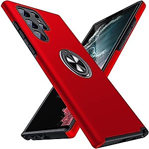 JAME for Samsung Galaxy S22 Ultra Case, [NOT for S22 or S22 Plus], Military-Grade Protection, Bumper Case with Ring Holder Kickstand, 6.8 Inch, Red