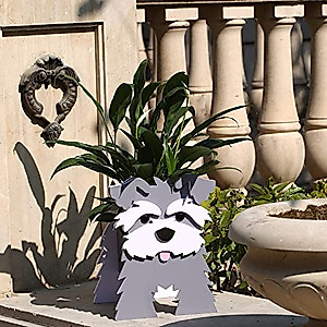 Fitcho Schnauzer Gifts for Women, Schnauzer Dog Planter Plant Pot, Cute Dog Flower Pot for Garden Decoration, Schnauzer Shape Plant Container Holder for Outdoor Indoor Stuff Gift Small Schnauzer Grey