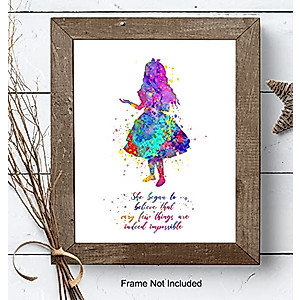 Motivational Quotes For Girls Room 11x14 - Alice in Wonderland Theme - Inspirational Quotes Wall Art for Women - Girls Bedroom Decor - positive affirmation - Positive Sayings Poster - Teen Girls Room