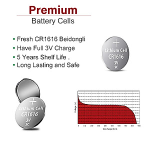Beidongli CR1616 Battery 3V Lithium Battery Coin Button Cell 10 Pack 【5-Year Warranty】
