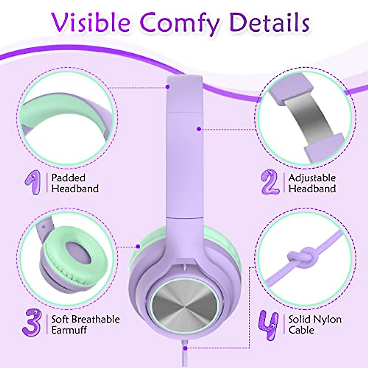 Kids Headphones with Microphone, Wired Headsets for Children Teens Boys Girls with 85dB/94dB Volume Limit, Foldable Adjustable for School, Travel, 3.5mm Audio Jack for iPad, Tablet, PC, Chromebook