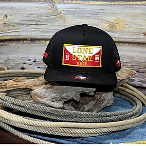 HOOEY Lone Star Beer Patch Adjustable Snapback Hat (Black/Black)