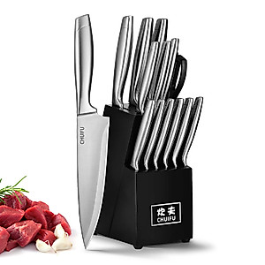 CF001 Knife Sets,14 Pieces German Stainless Steel Kitchen Knife Block silver Sets,Years of knife-making Experience Durable and Strong Knife Set, 14-Piece High Carbon Stainless Steel Kitchen Knife Hold