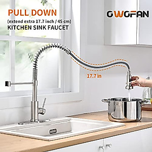 OWOFAN Kitchen Faucet with Pull Down Sprayer Brushed Nickel Stainless Steel Single Handle Pull Out Spring Sink Faucets 1 Hole Or 3 Hole Dual Function for Farmhouse Camper Laundry Utility Rv Wet Bar