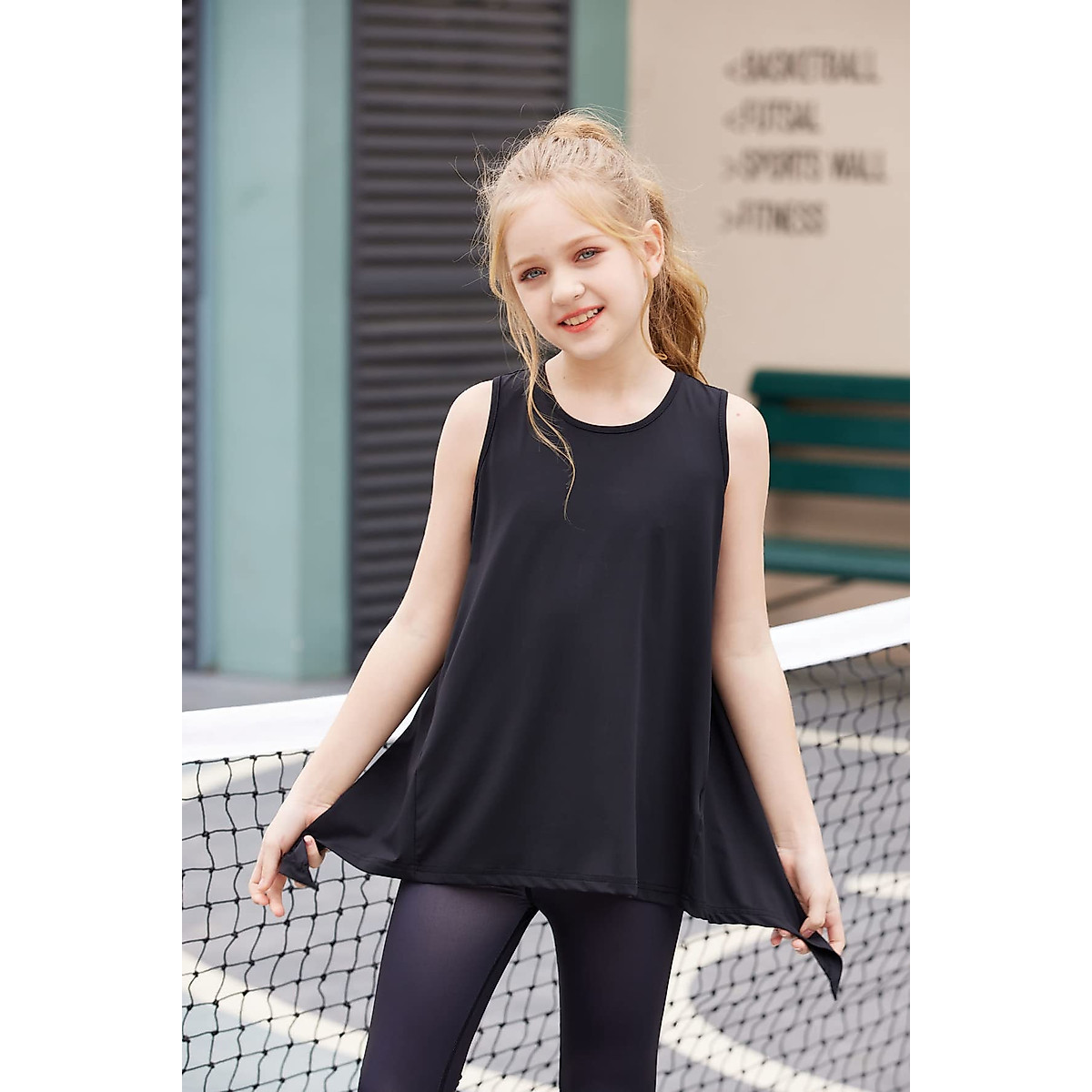 Zaclotre Kid Girls Athletic Tank Tops Open Tie Back Sleeveless Workout Running Tennis Sports Shirts 5-14Years Black
