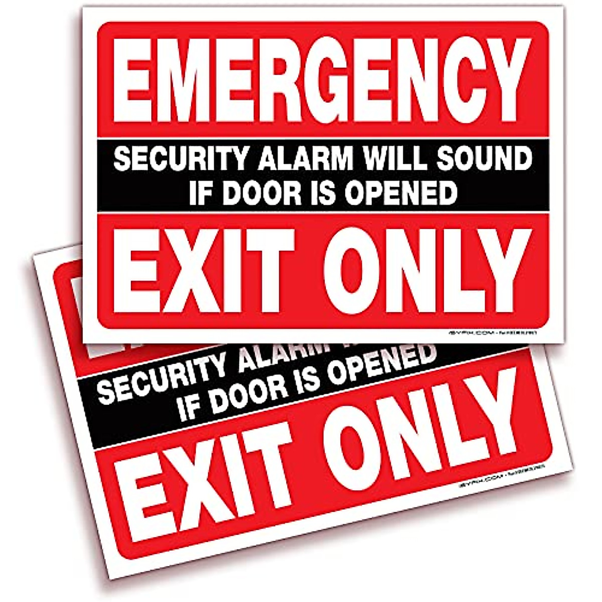 iSYFIX Emergency Exit Only Stickers – 2 Pack 10x7 Inch – Premium Self-Adhesive Vinyl, Laminated UV, Weather, Scratch, Water & Fade Resistance, Security Alarm Will Sound if Door is Opened Sign