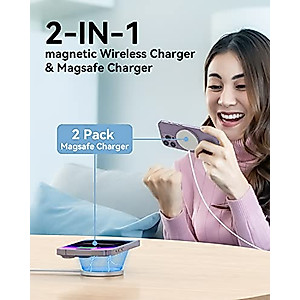 2 Pack Magnetic Wireless Charger 15W Fast Mag-Safe Charger for iPhone 14/13/12 Series and AirPods 3/2/Pro (Mag-Safe Charger Silver)