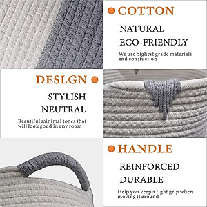 VIEIRO Cotton Rope Storage Baskets,2-Pack 12 inch x12 inch x14 inch Round storage Woven Basket,Cube Storage Bin,Collapsible Laundry Basket In Bedroom,Laundry Room,Nursery and Living Room For kids and Pets Clothes,Toy,Towels,Blanket(White and Gray)