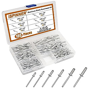 ISPINNER 180pcs 6 Sizes Aluminum Blind Rivets, Pop Rivets Assortment Kit (Silver)