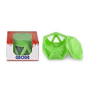 Ooze Green Geode Silicone Glass Stash Jar 11mL (1.6"x1") - Hexagonal Gemstone Shape - Glass Silicone Concentrate Container - 1 Count