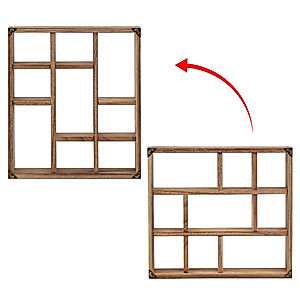 FIRMINANA Rustic Shadow Box Shelf,17.7x15.7-Inch Wall-Mounted (Vertical or Horizontal),9-Slot Rustic Wood Floating Shelves,Lightweight Solid Wood Display Shelf for Shot Glass (Brown)