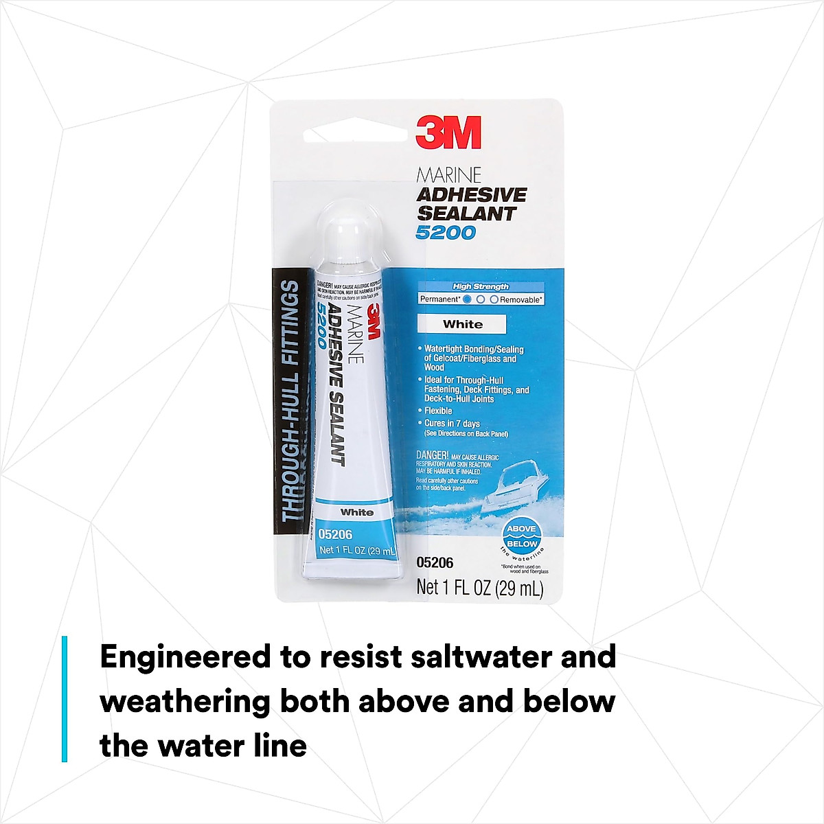3M Marine Adhesive Sealant 5200, White, Flexible Bonds, Long Work-Time, 1 oz Tube