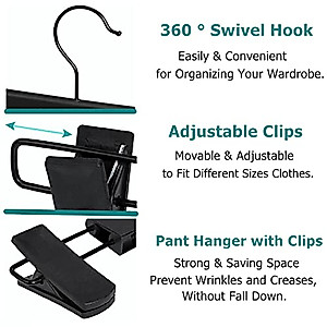 Pants Hangers with Clip 20 Pcs, Rotatable Hook, Durable and Sturdy Skirt Hangers Suit for Jeans, Socks