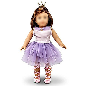 OCT17 Fits Compatible with American Girl 18" Ballet Outfit 18 Inch Doll Clothes Accessories Costume Set Purple Dress Golden Crown Pink Ballet Shoes
