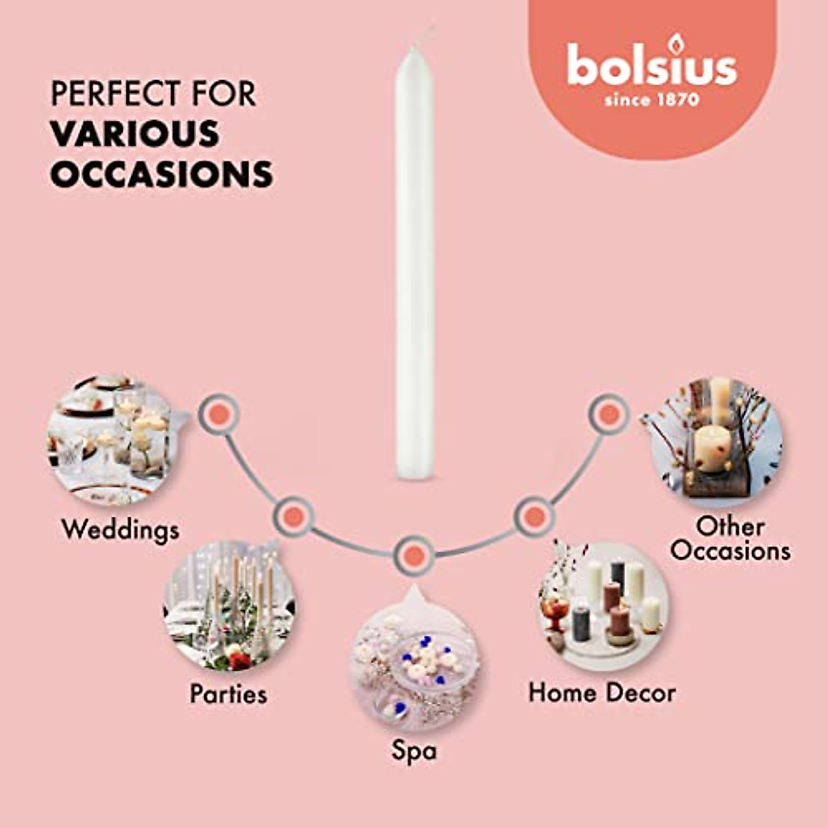 BOLSIUS 10 Count Household White Dinner Candles - 9 Inches - Premium European Quality - Approx. 8 Hours Burn Time - Unscented Dripless and Smokeless, Restaurant, Wedding, Spa, and Party Candlesticks