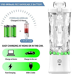 Portable Blender, Personal Size Juicer Blender for Shakes and Smoothies 20 Oz Travel Blender USB Rechargeable Mini Blender with 6 Blade for Home, Kitchen, Office, Sports