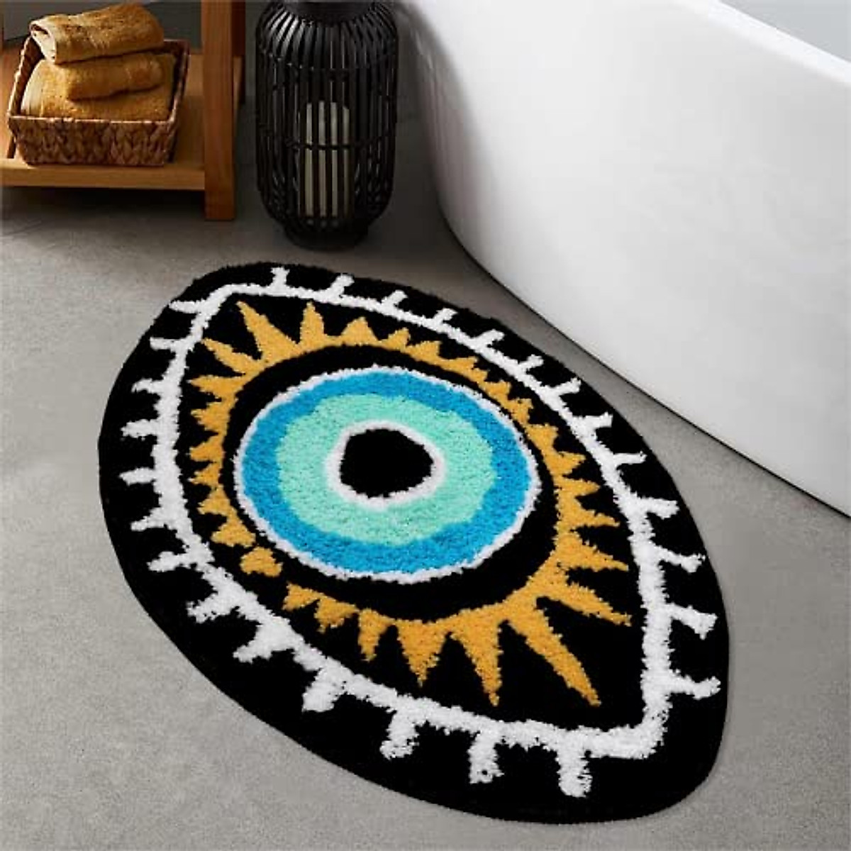 LIVEBOX Evil Eye Bathroom Rug, 20''x32'' Soft Absorbent Bath Mat Washable Microfiber Bath Rugs for Shower, Non-Slip Black Kitchen Rug Thick Shaggy Bathroom Mat for Tub