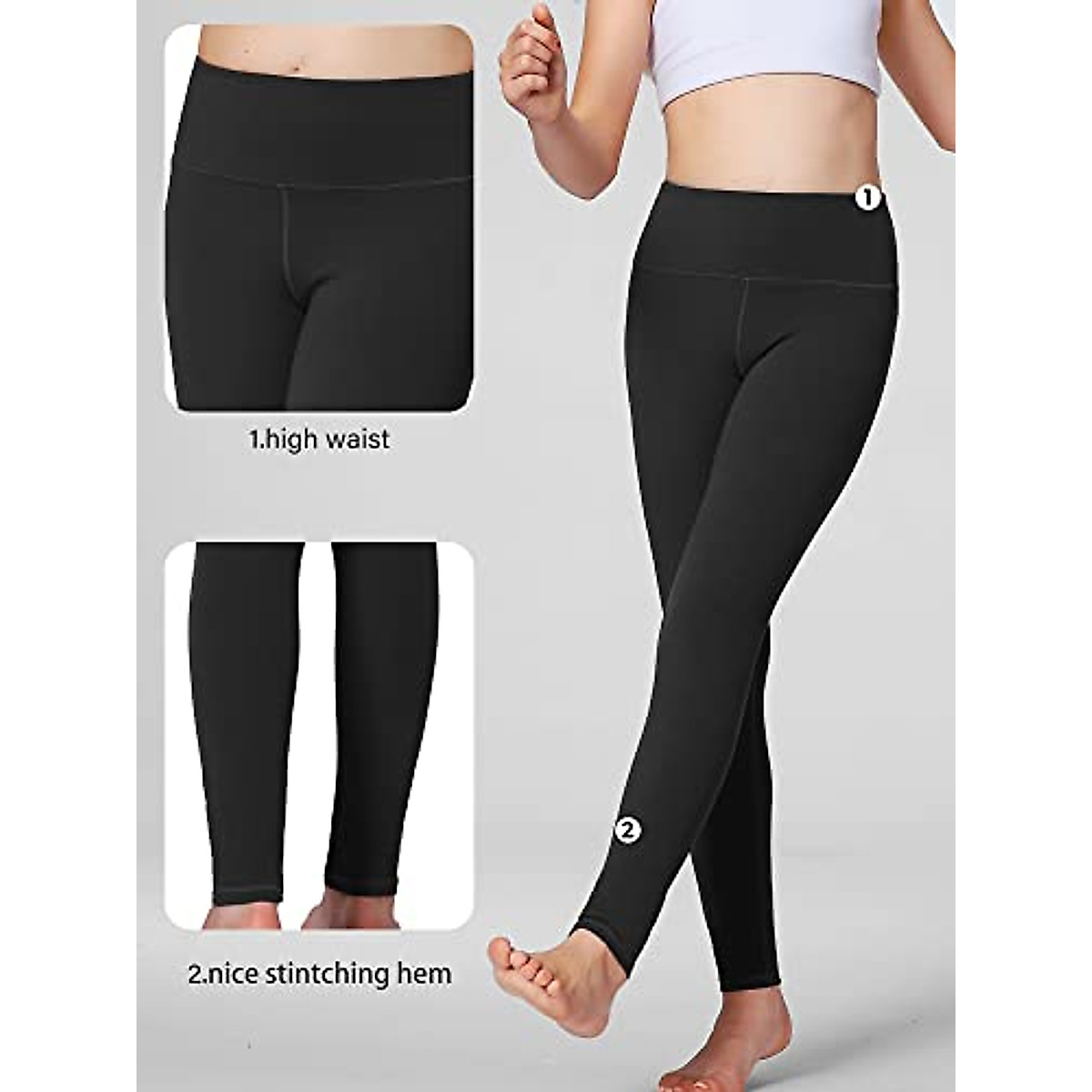 Stelle Girls Athletic Legging Pants with Hidden Pocket for Dance Workout Running Yoga (Black, 8-9 Years)