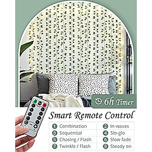 JACKYLED 80Ft 12 Pack Artificial Devil's Ivy Garland with 80 LED String Light, Fake Pothos Plant Vines,Houseplants, Hanging Plant Vines for Bedroom Garden Party Wall Decor