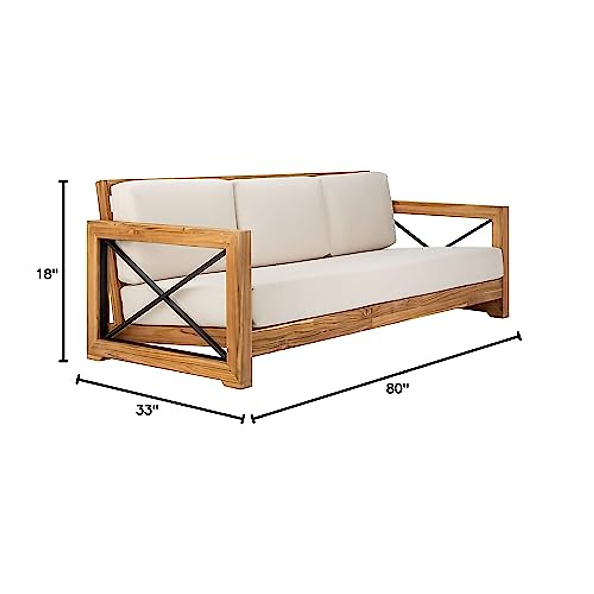 Safavieh CPT1010A Couture Curacao Brazilian Teak Outdoor 3-Seat Patio Sofa, Natural/White