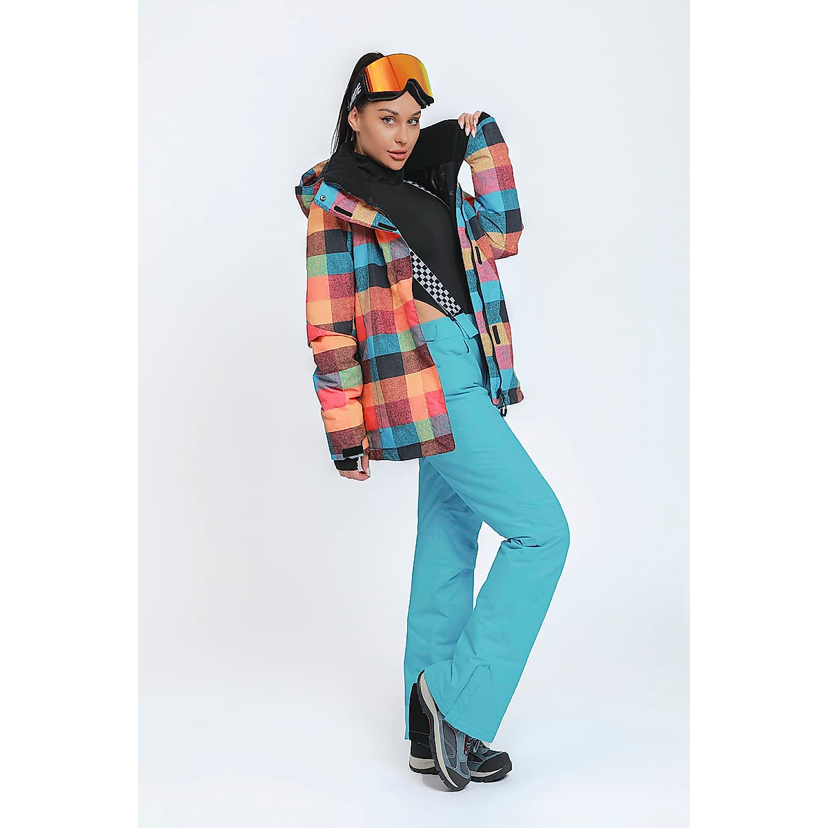 HOTIAN Ski jacket Snowboard Jacket Womens High Windproof Colorful Snow Jacket Pants Set (style-9, L)