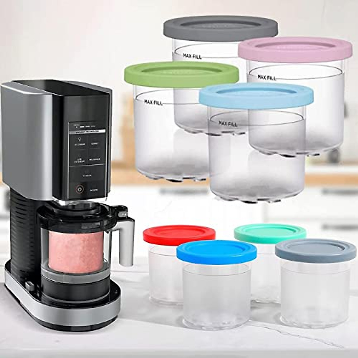 4 Packs Ice Cream Containers compatible for Ninja Creami Ice Cream Makers NC301, NC300, NC299AMZ, CN305A, CN301CO Series, Creami Pint Containers, Reusable Ice Cream Tubs with Lids, Dishwasher Safe