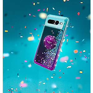 Silverback for Pixel 7 Pro Case, Moving Liquid Holographic Sparkle Glitter Case with Kickstand, Girls Women Bling Diamond Ring Slim Protective Case for Google Pixel 7 Pro, Purple